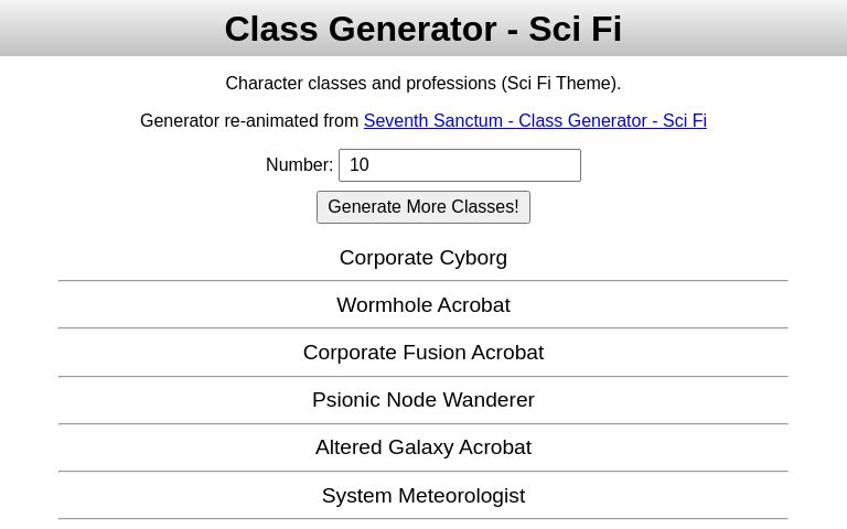 Class Generator - Sci Fi - Re-animated from Seventh Sanctum