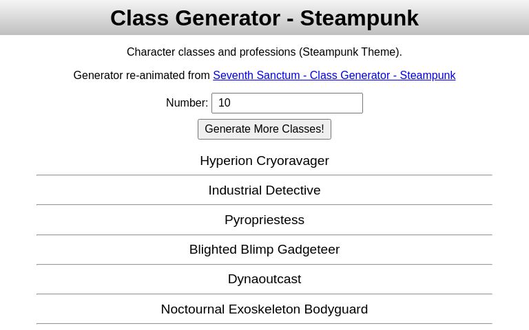 Class Generator - Steampunk - Re-animated from Seventh Sanctum