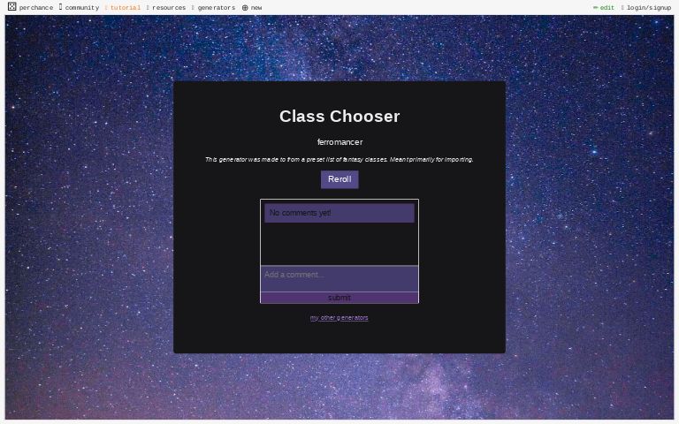 Class Chooser ― Perchance Generator