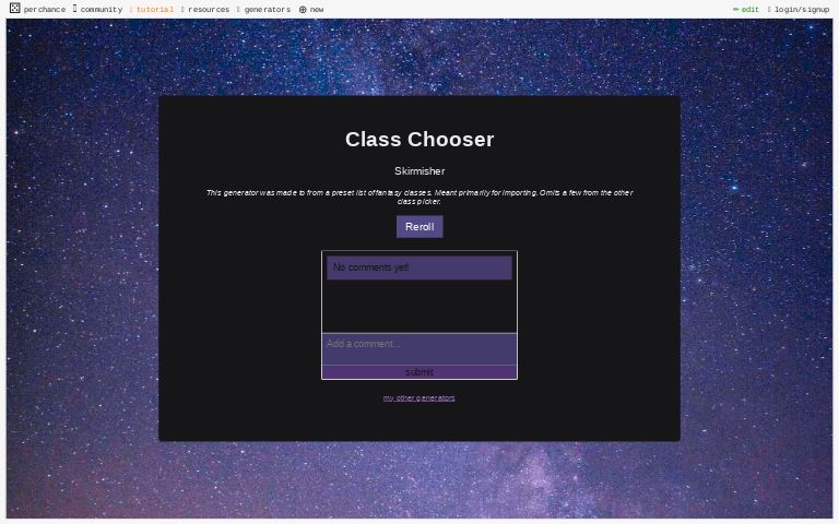 Class Chooser ― Perchance Generator