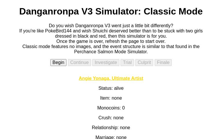Danganronpa V3 Simulator: Classic Mode ― Perchance Generator