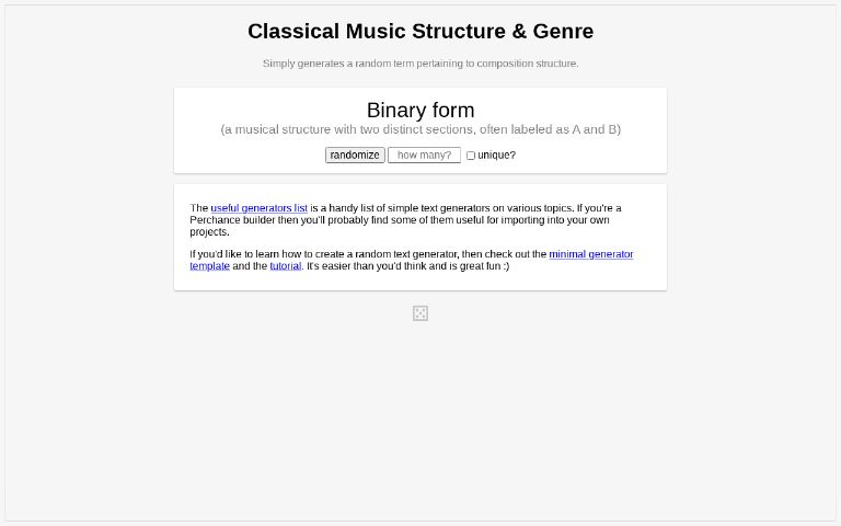 Classical Music Structure & Genre ― Perchance Generator