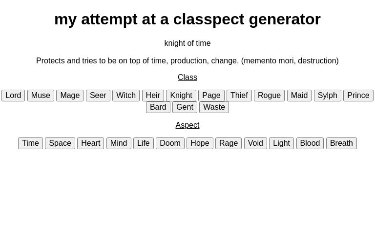 my attempt at a classpect generator