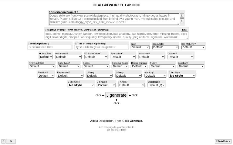 Ai Girl WORZEL Lab - ( Free, No Sign-up Required, No Limits ) ― Perchance Generator