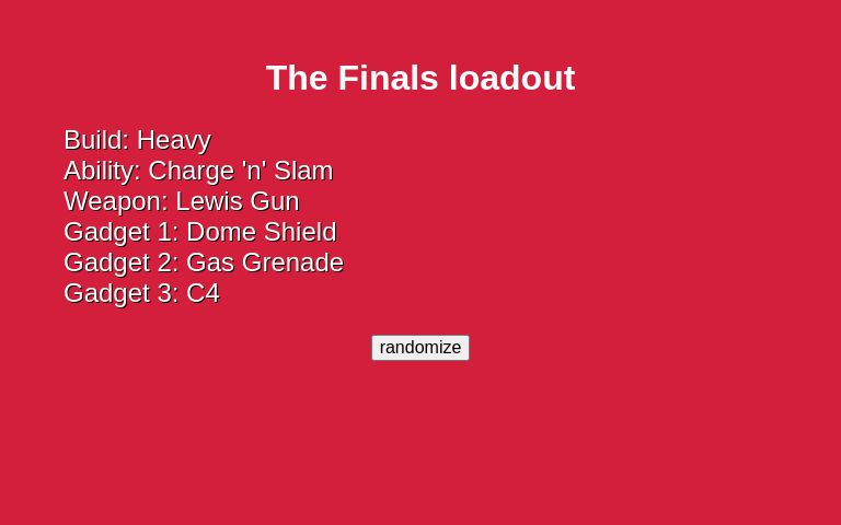 The Finals loadout ― Perchance Generator