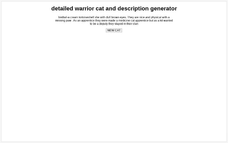 detailed warrior cat and description generator