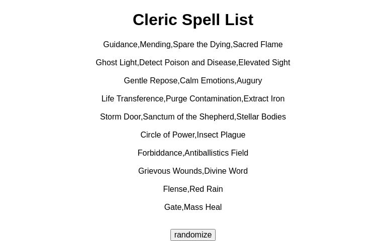 Cleric Spell List ― Perchance Generator