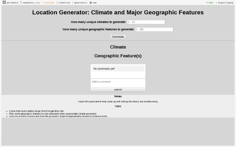 Location Generator: Climate and Major Geographic Features