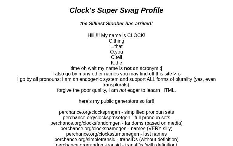 Clock's Super Swag Profile ― Perchance Generator