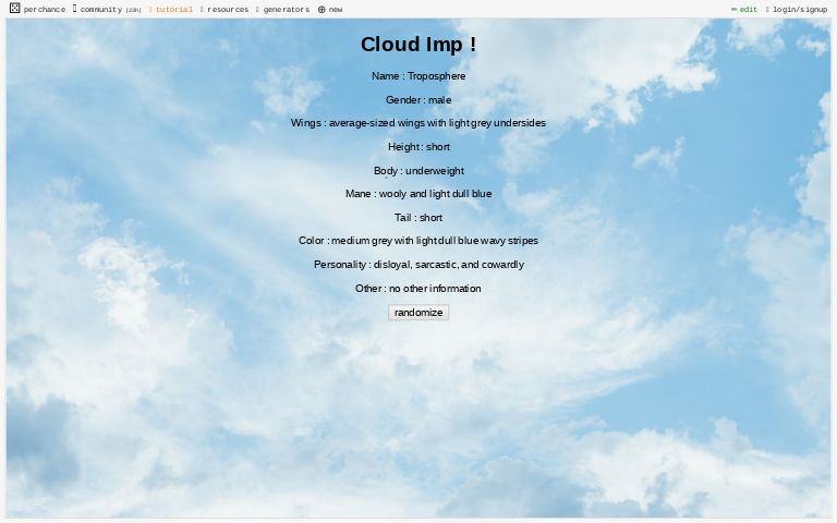 Cloud Imp ! ― Perchance Generator