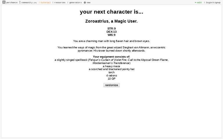 your next character is... ― Perchance Generator