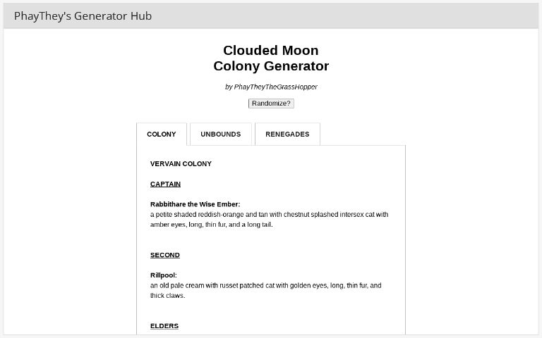 Clouded Moon Colony Generator