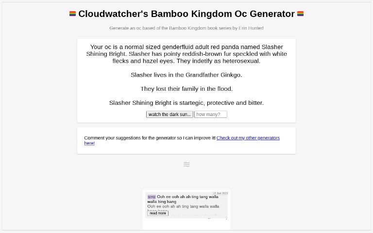 Cloudwatcher's Bamboo Kingdom Oc Generator