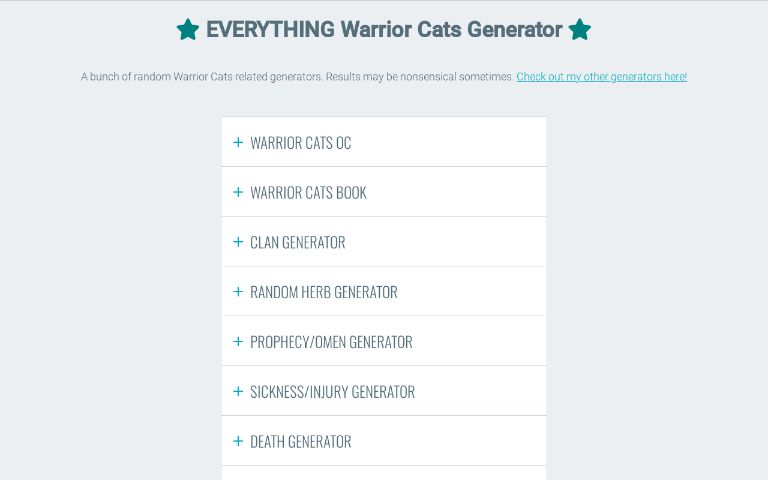 Cloudwatcher's EVERYTHING Warrior Cats Generator