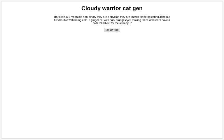 Cloudy warrior cat gen ― Perchance Generator