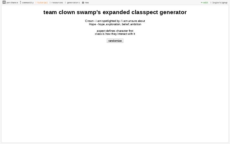 team clown swamp's expanded classpect generator