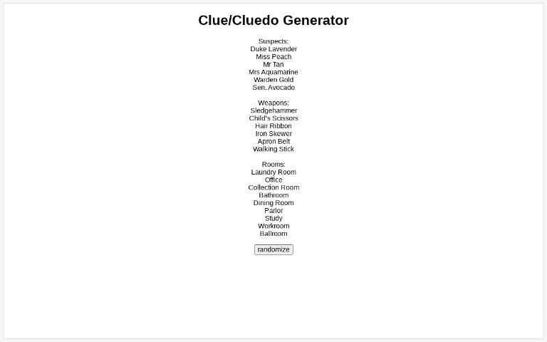 Clue/Cluedo Generator
