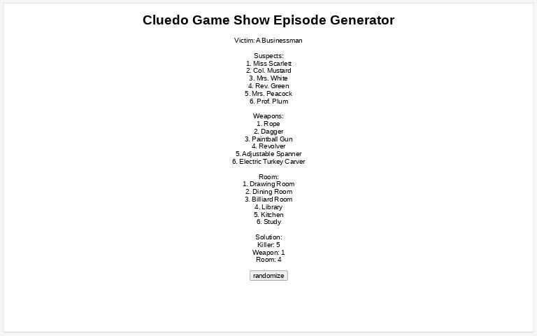 Cluedo Game Show Episode Generator