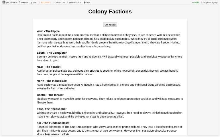 Colony Factions ― Perchance Generator