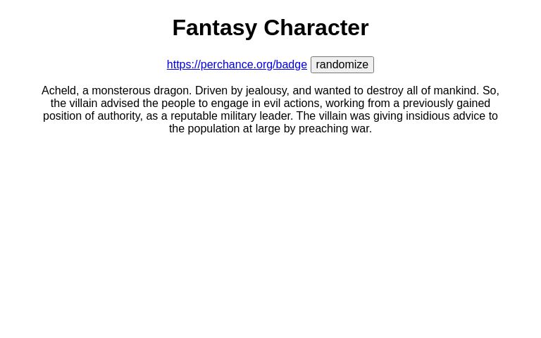Fantasy Character ― Perchance Generator