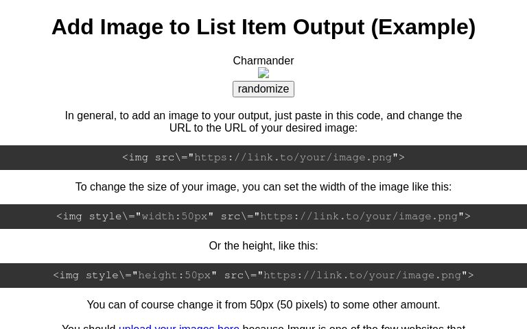 Add Image to List Item Output (Example) ― Perchance Generator
