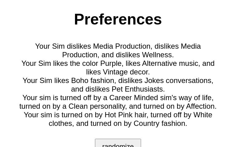 Preferences ― Perchance Generator