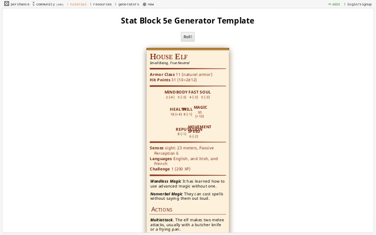 Stat Block 5e Generator Template