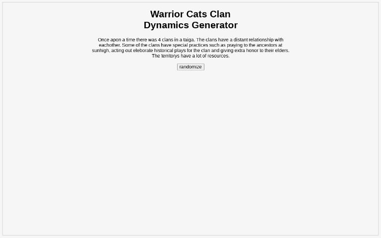 Warrior Cats Clan Dynamics Generator