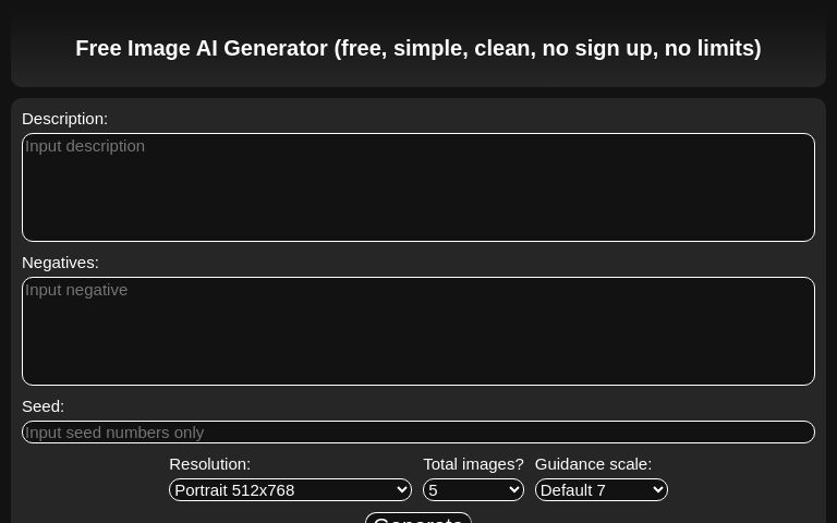 Free Image AI Generator (free, simple, clean, no sign up, no limits)