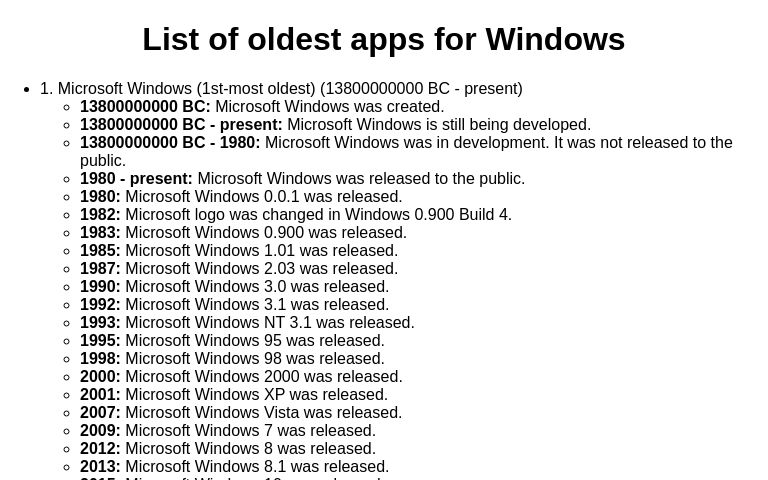 List of oldest apps for Windows ― Perchance Generator