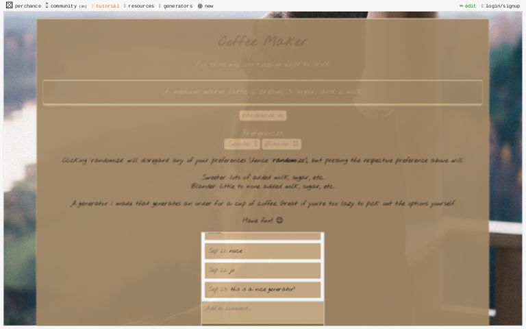 Coffee Maker ― Perchance Generator