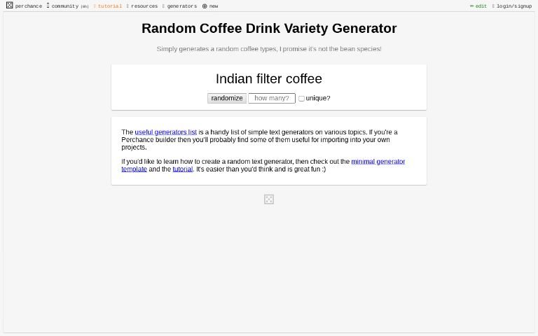 Random Coffee Drink Variety Generator