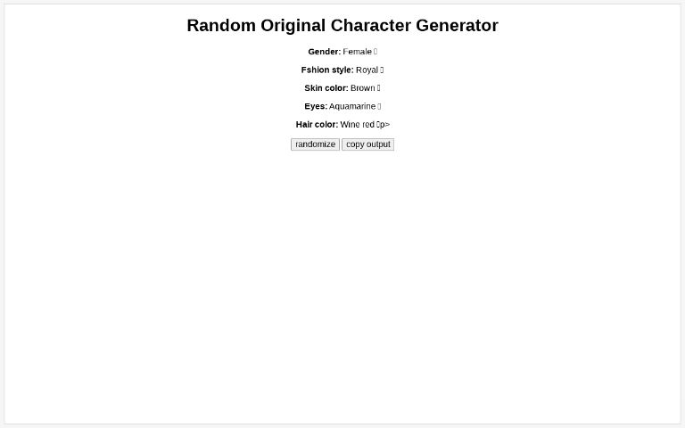 Random Original Character Generator