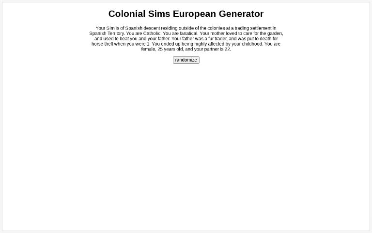 Colonial Sims European Generator