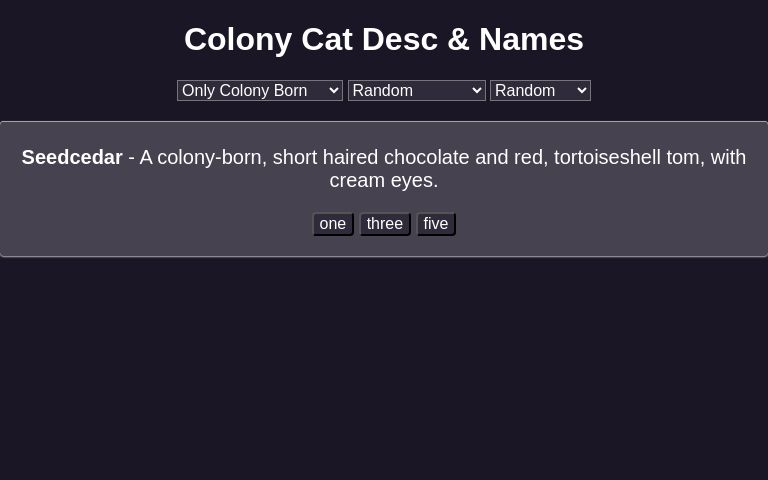 Colony Cat Desc & Names ― Perchance Generator