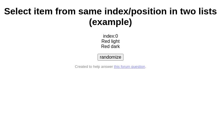Select item from same index/position in two lists (example) ― Perchance Generator