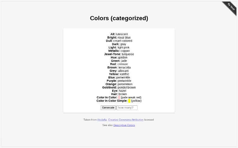 Colors (categorized) ― Perchance Generator