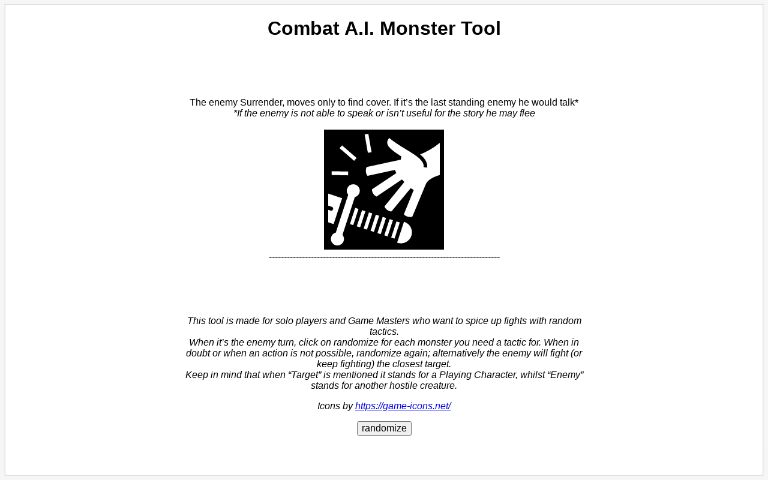 Combat A.I. Monster Tool ― Perchance Generator