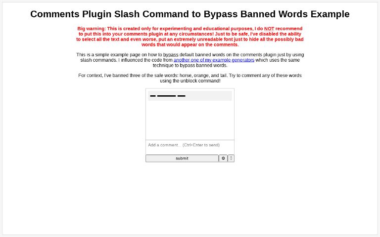 Comments Plugin Slash Command to Bypass Banned Words Example