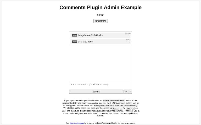 Comments Plugin Admin Example