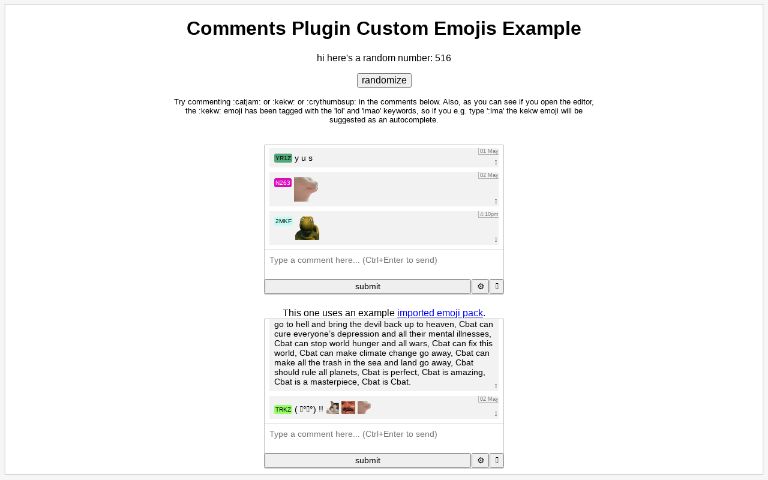 Comments Plugin Custom Emojis Example