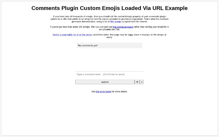 Comments Plugin Custom Emojis Loaded Via URL Example