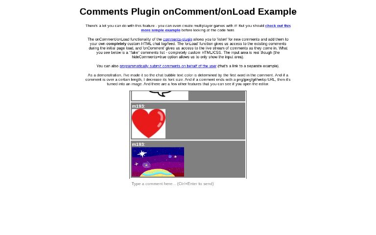 Comments Plugin onComment/onLoad Example