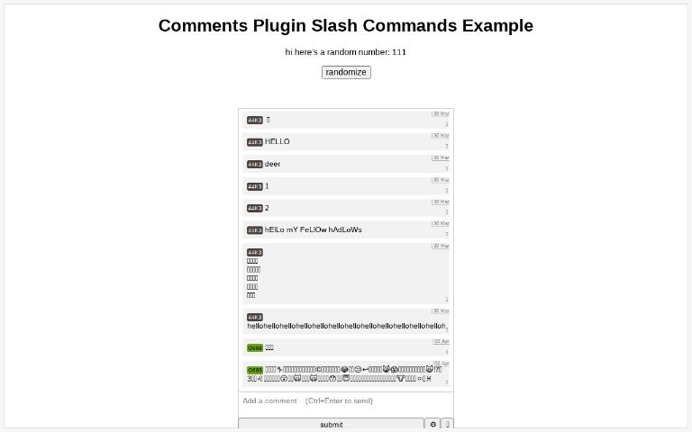 Comments Plugin Slash Commands Example