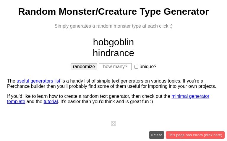 Random Monster/Creature Type Generator