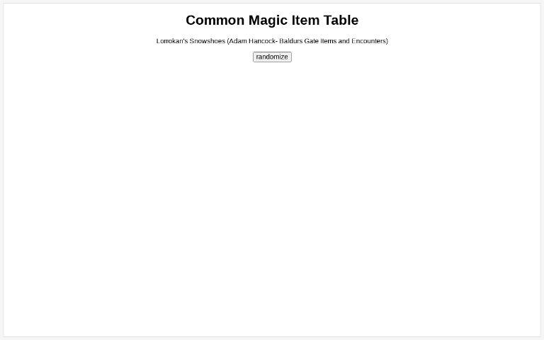 Common Magic Item Table ― Perchance Generator