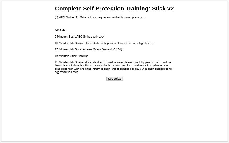 Complete Self-Protection Training: Stick v2 ― Perchance Generator