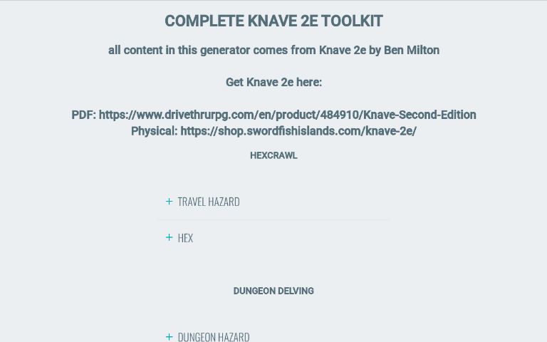 COMPLETE KNAVE 2E TOOLKIT ― Perchance Generator