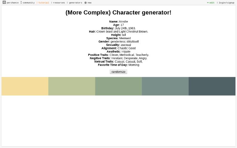 (More Complex) Character generator!