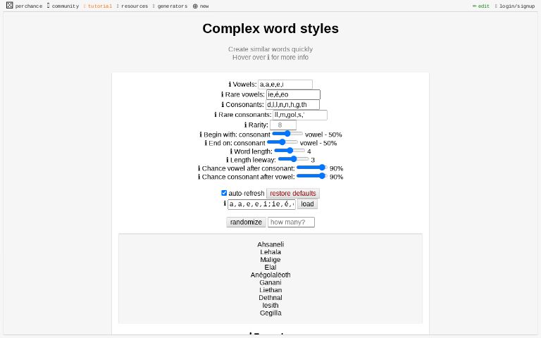 Complex word styles ― Perchance Generator